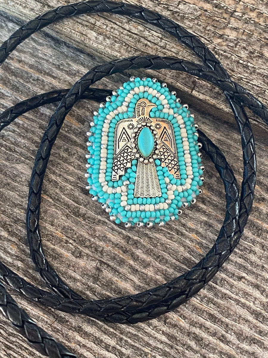 Beaded Thunderbird Bolo Tie, Western Bolo Tie - Sweetgrass Crafts