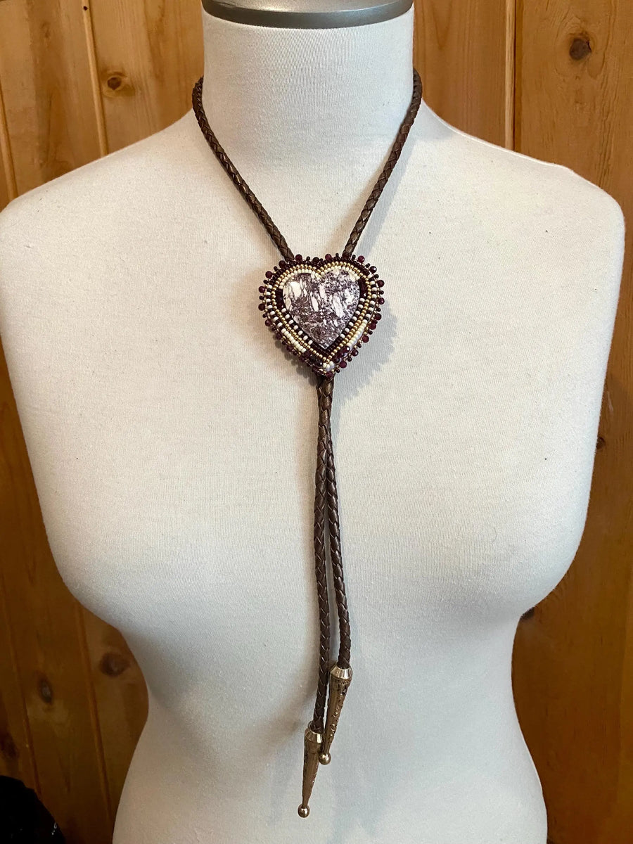 Beaded burgundy Bolo Tie, Western Bolo Tie - Sweetgrass Crafts
