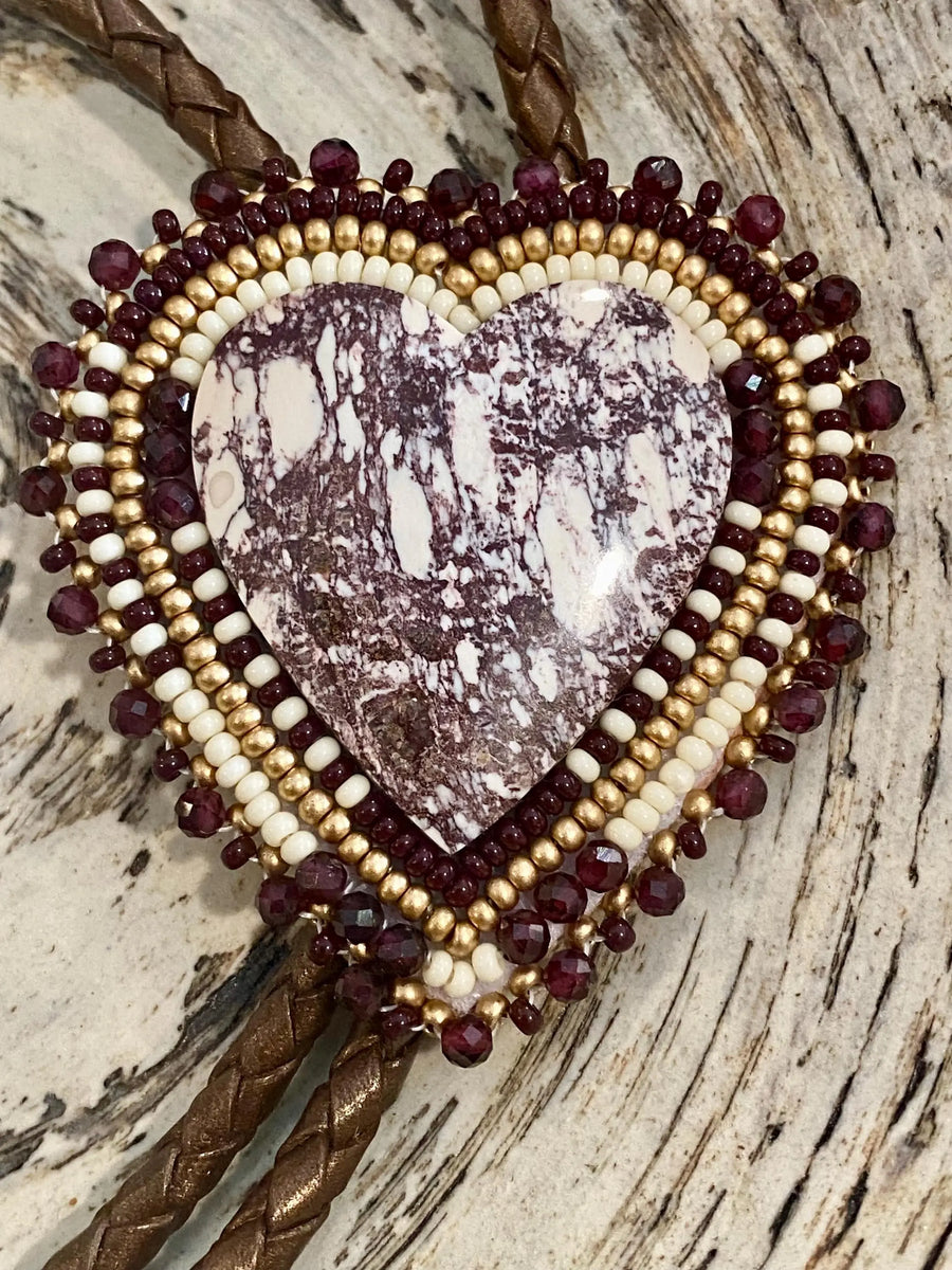 Beaded burgundy Bolo Tie, Western Bolo Tie - Sweetgrass Crafts