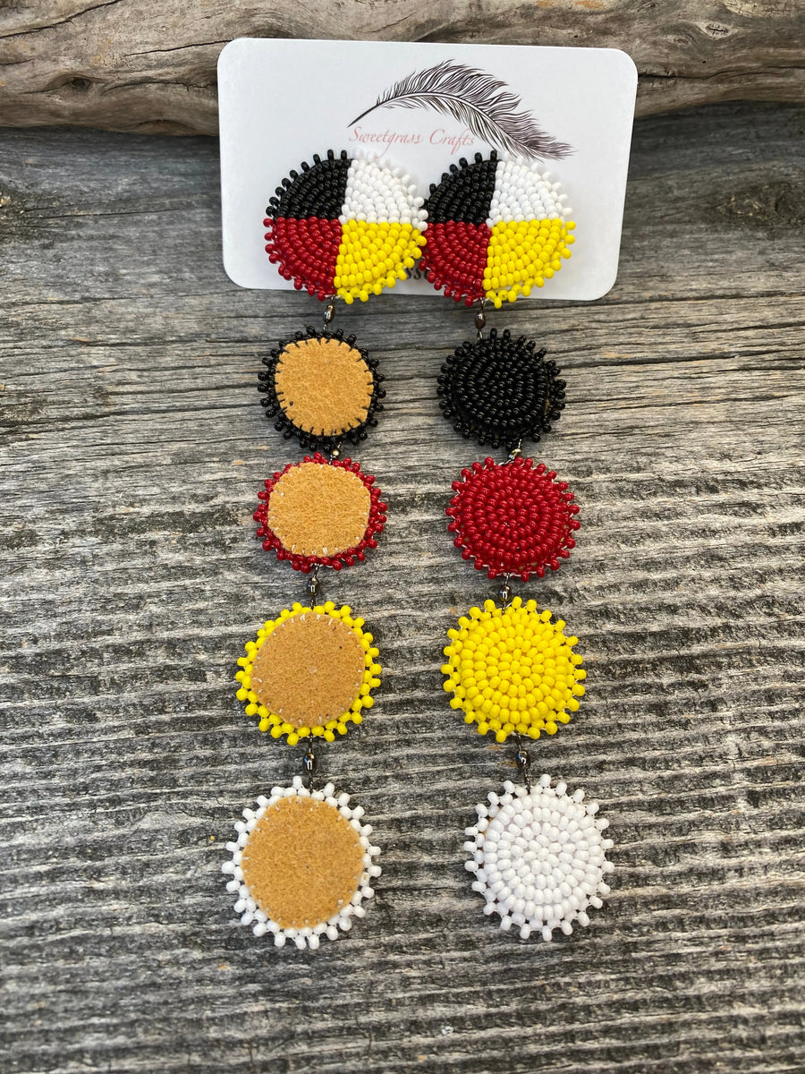 Medicine wheel smoked hide shoulder duster earrings – Sweetgrass Crafts