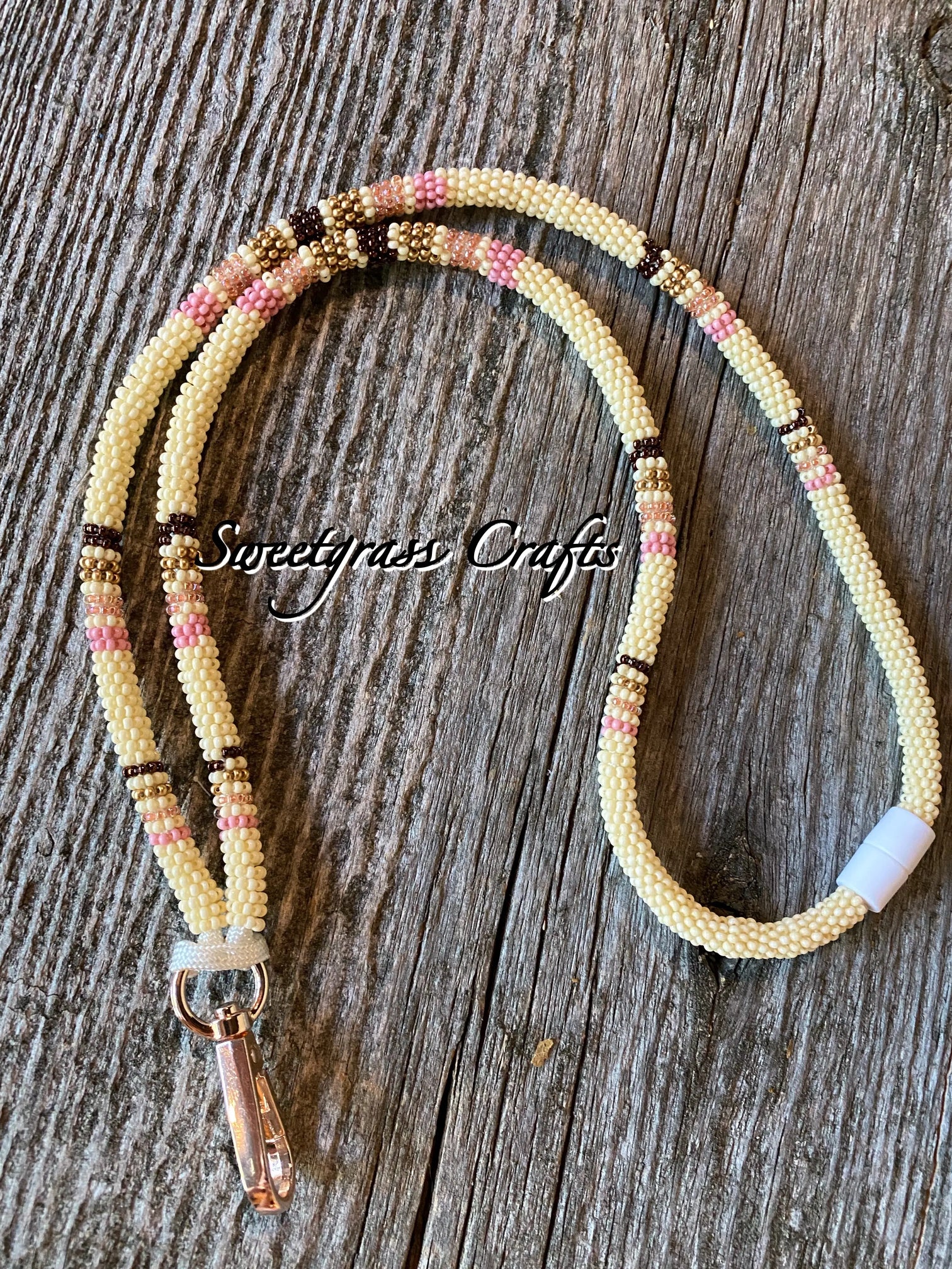 Cream & pink safety lanyard – Sweetgrass Crafts