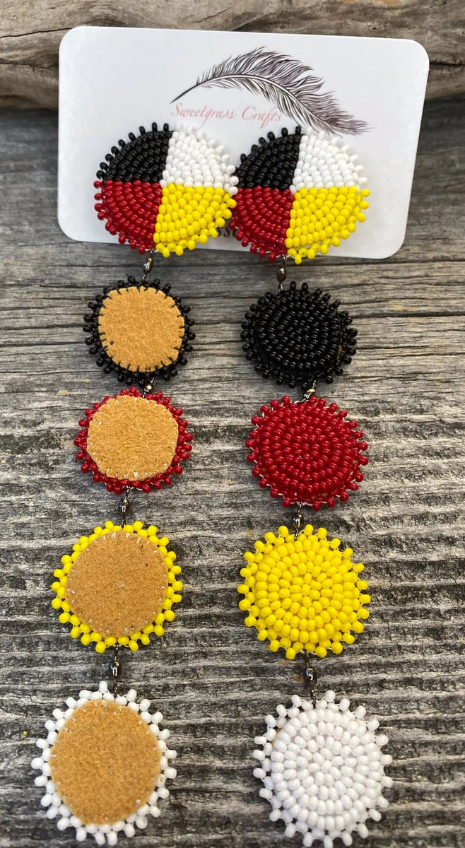 Medicine wheel smoked hide shoulder duster earrings – Sweetgrass Crafts